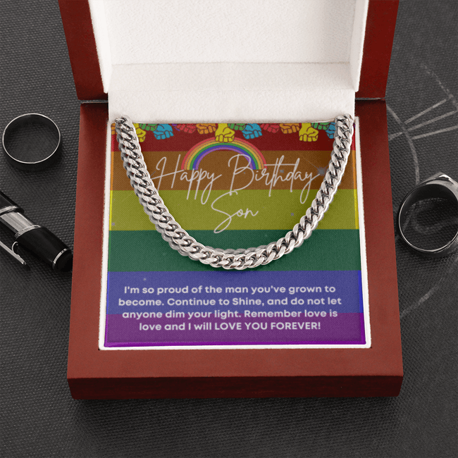 LGBTQ Cuban Link Chain (OREO + LUX BOX + LENGTH EXTENSION. "Happy Birt ...